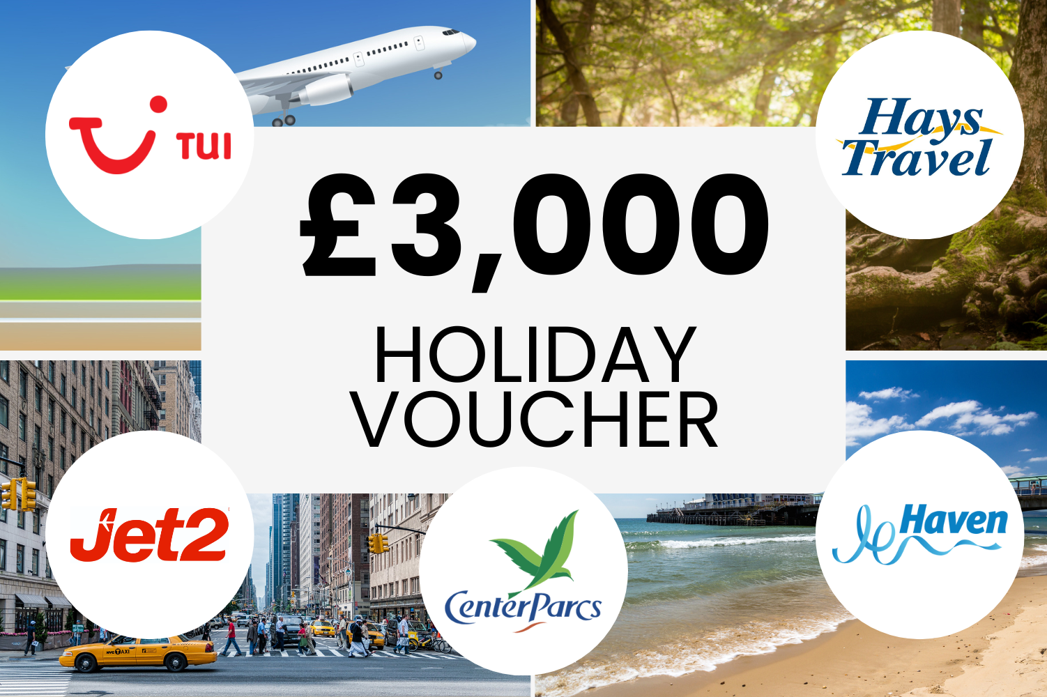 £3,000 HOLIDAY VOUCHER! TUI / JET2 / CENTERPARCS / HAVEN/ HAYES ...