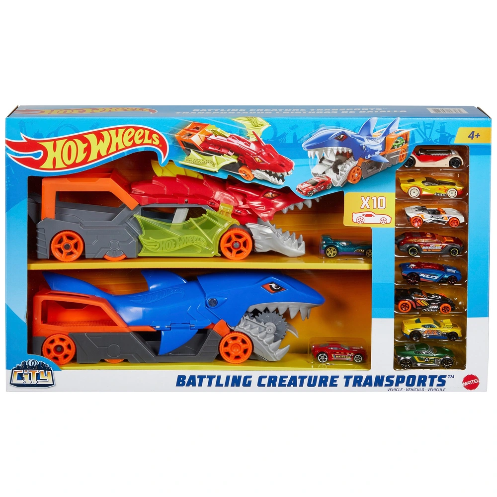 力Hot Wheels City Battling Creature Transports Playset with 10 Diecast ...